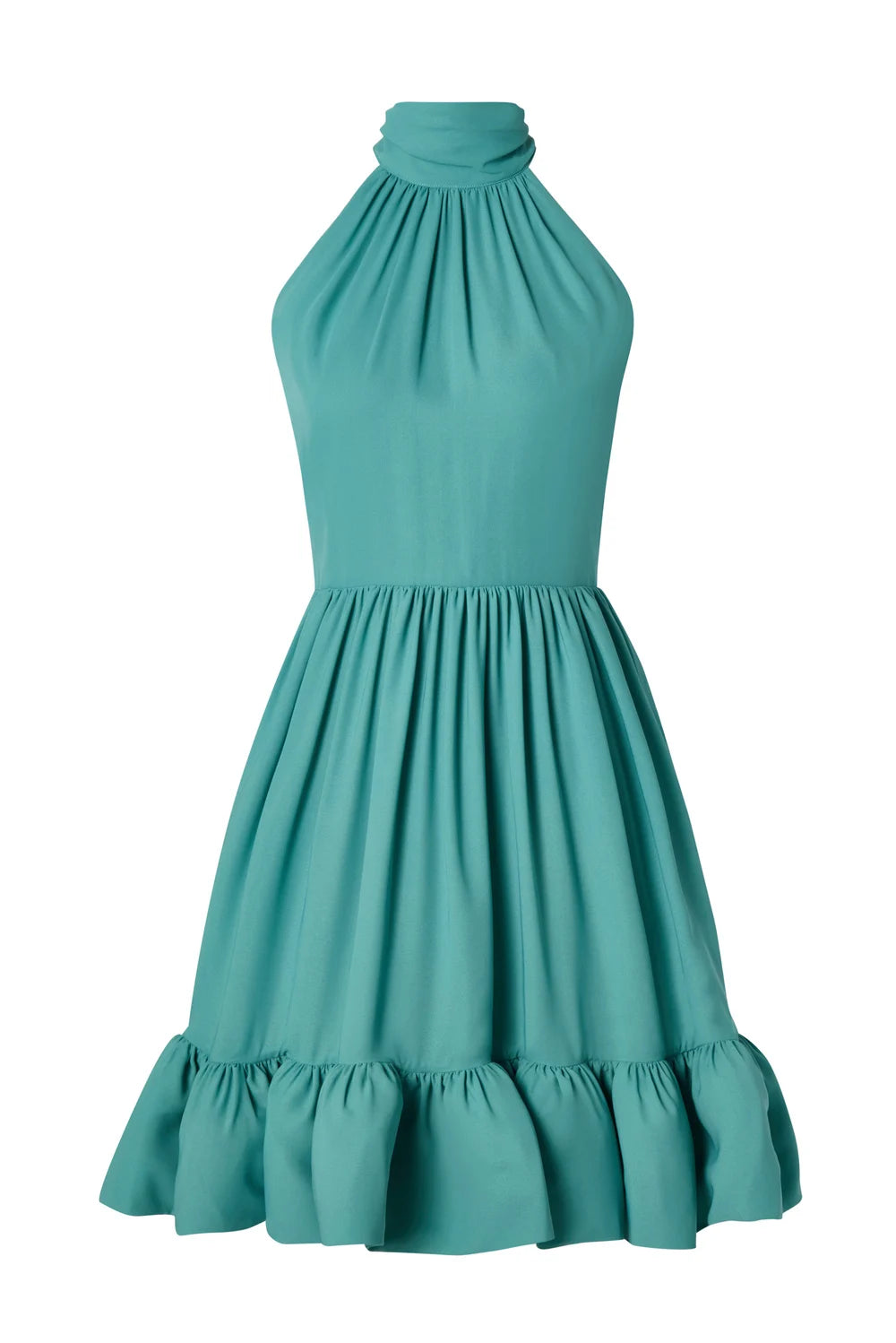 MALINA - Kjoler - Fern Halterneck Ruffled Mini Dress - Deep Aqua - Villoid