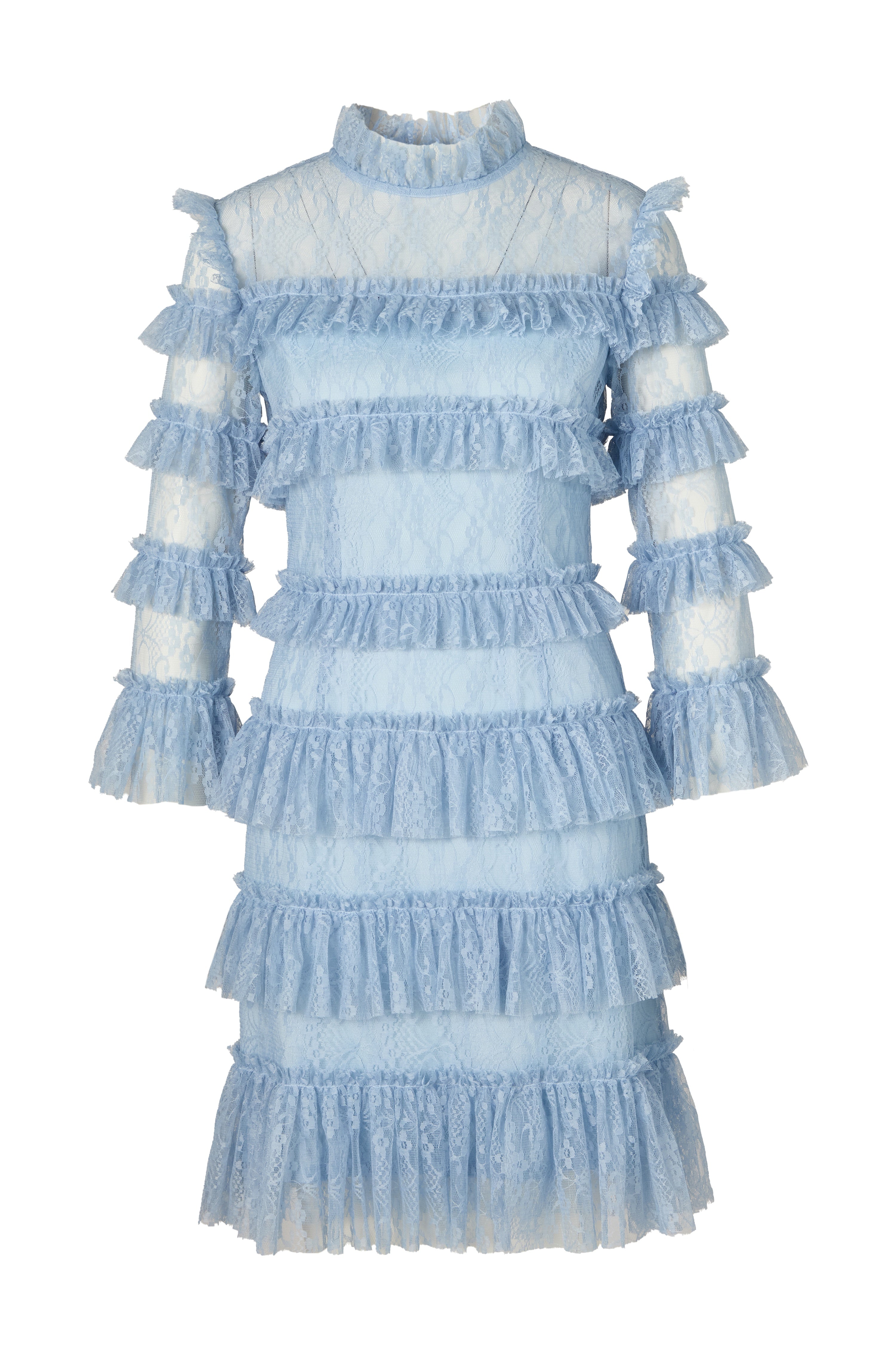MALINA - Kjoler - Carmine Frill Lace Mini Dress - Dusty Blue - Villoid