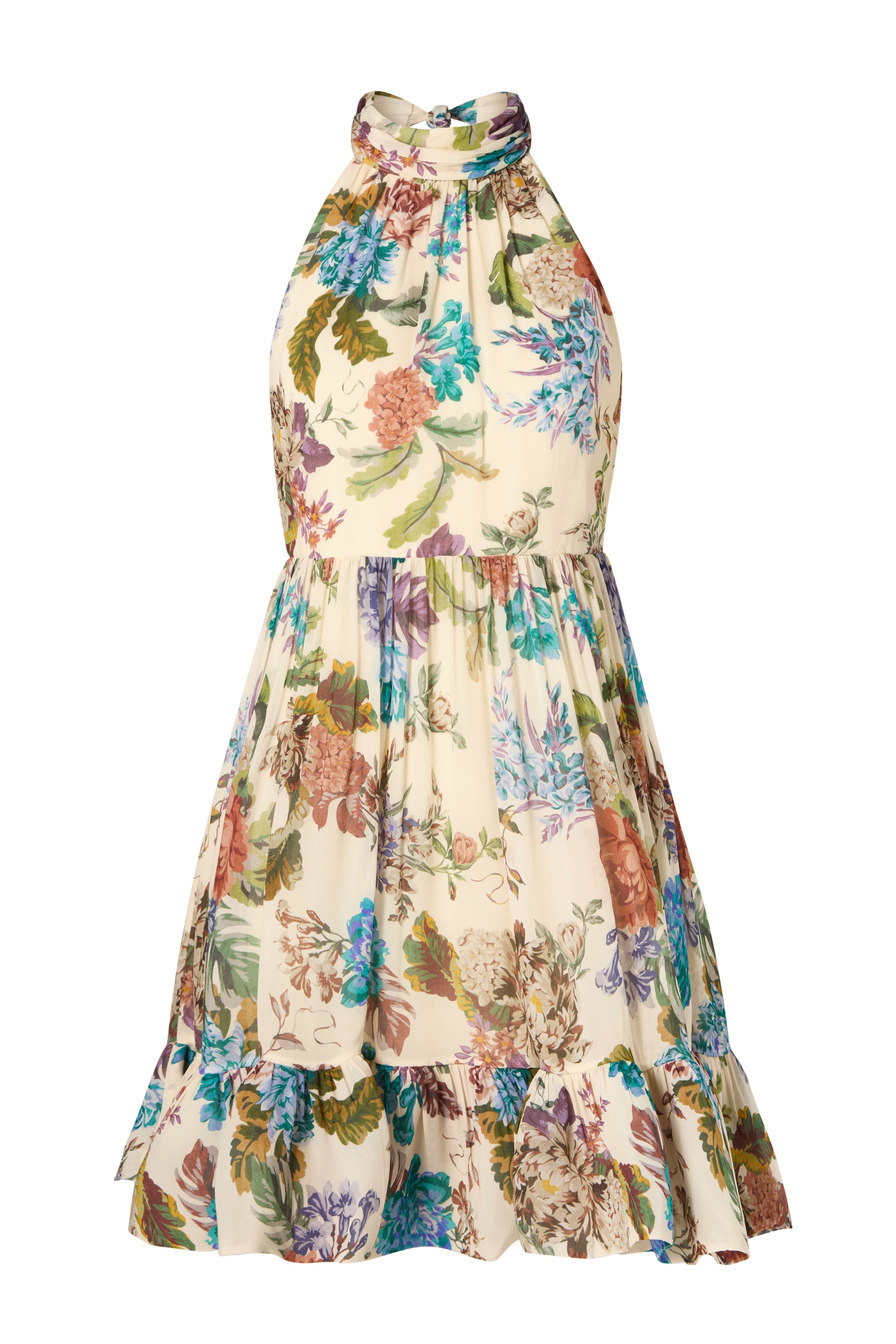 MALINA - Kjoler - Fern Halterneck Ruffled Mini Dress - Botanic Florals - Villoid