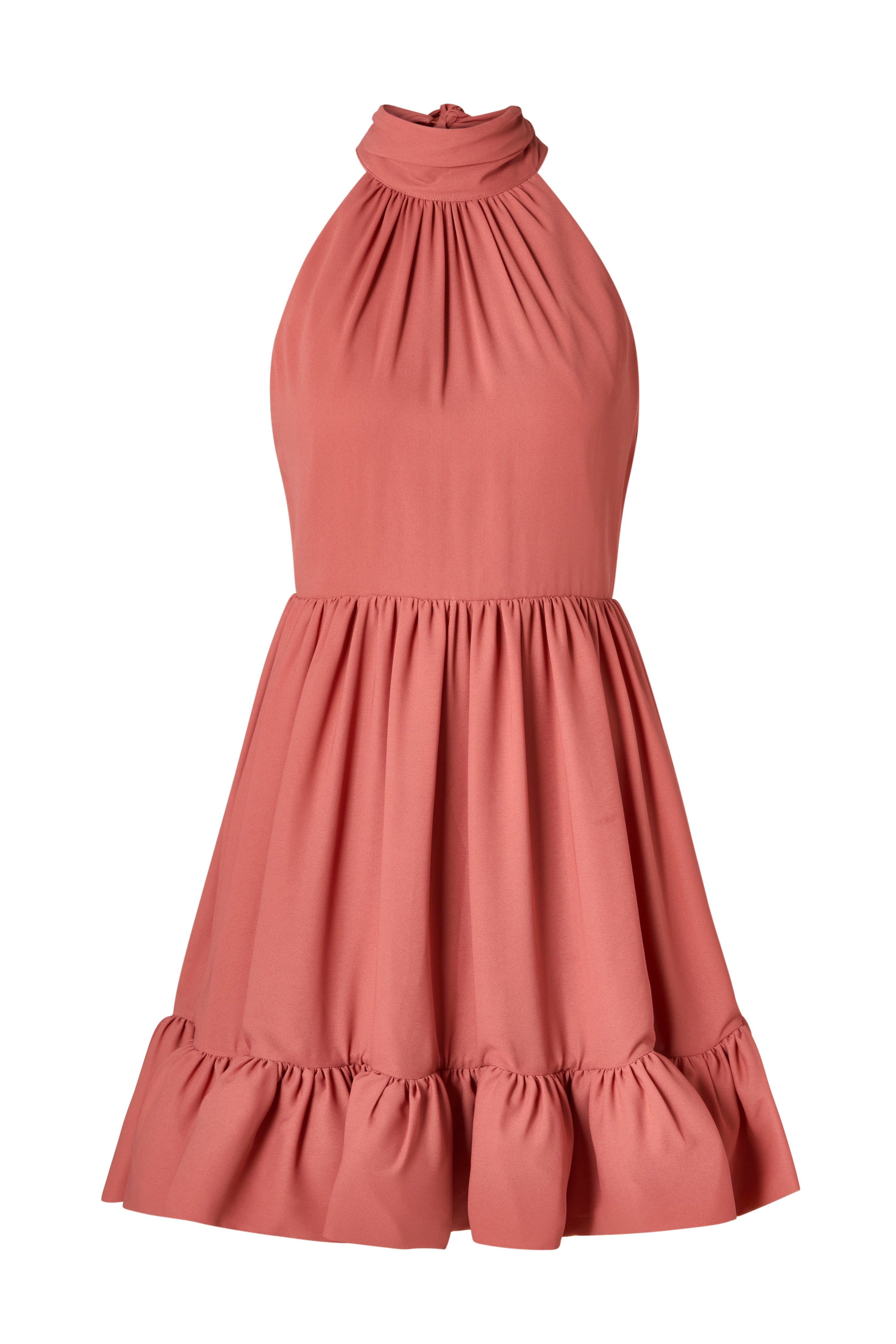 MALINA - Kjoler - Fern Halterneck Ruffled Mini Dress - Terracotta - Villoid