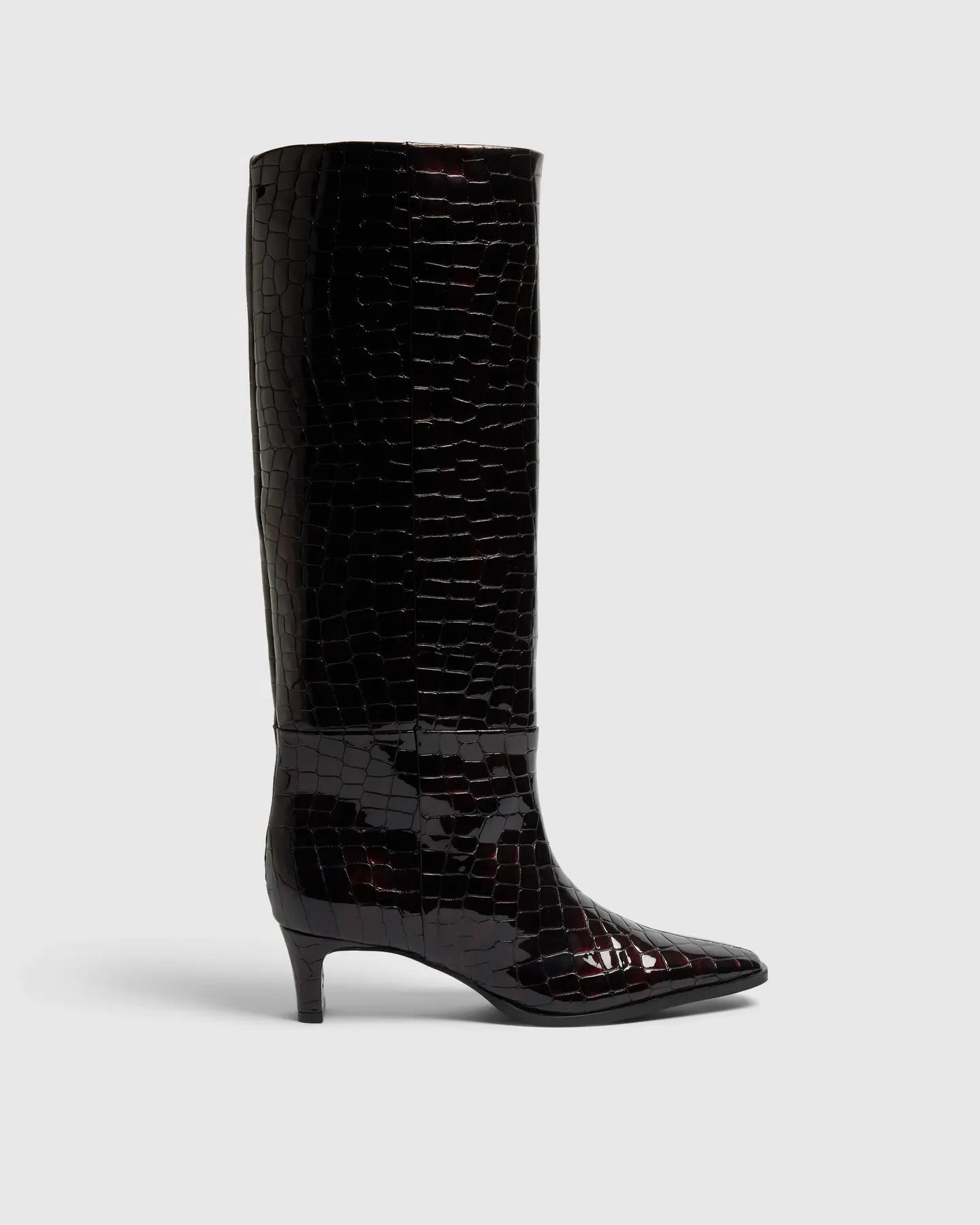 Selected Femme - Sko - Olivia Leather High Shafted Boot - Fig Croco ...