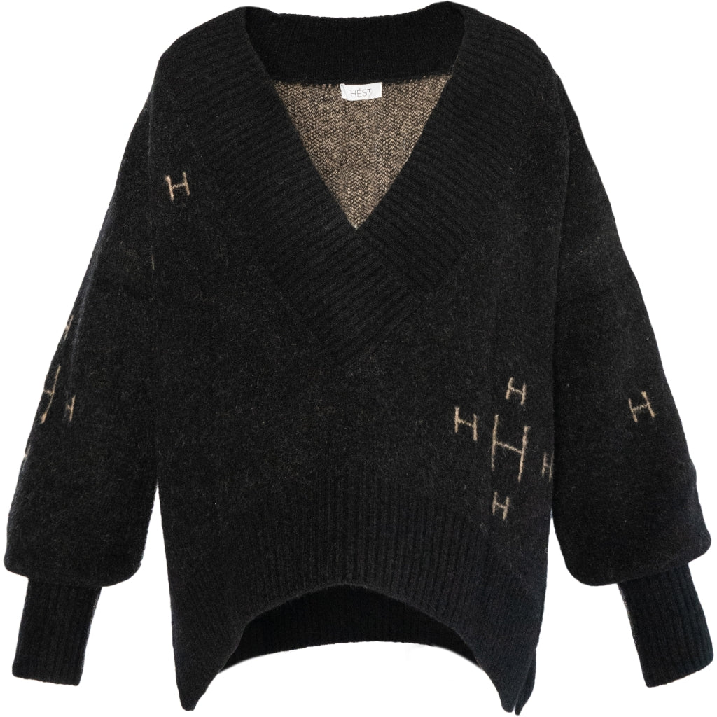 HÉST - Gensere - Fam V-Neck Sweater - Jet Black - Villoid