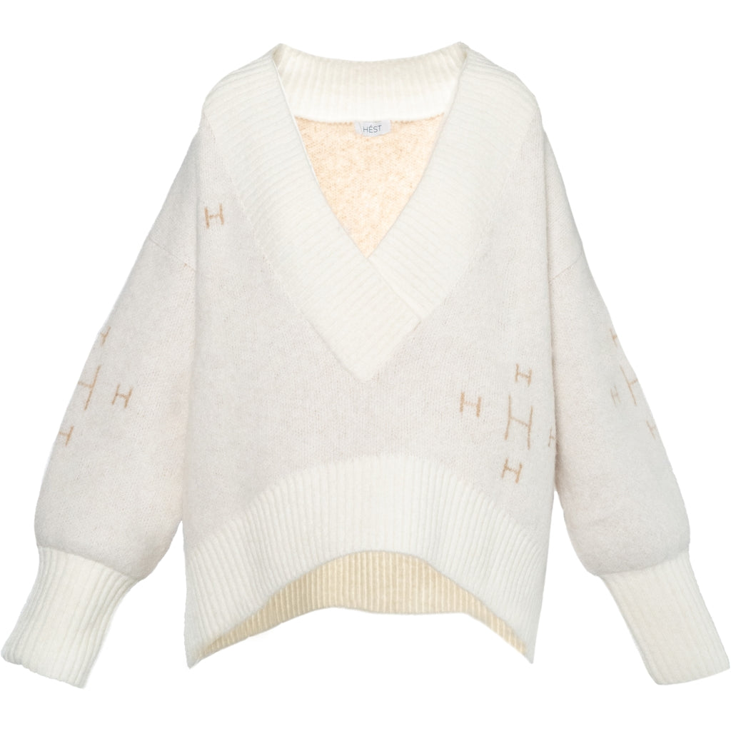 HÉST - Gensere - Fam V-Neck Sweater - White Alyssum - Villoid