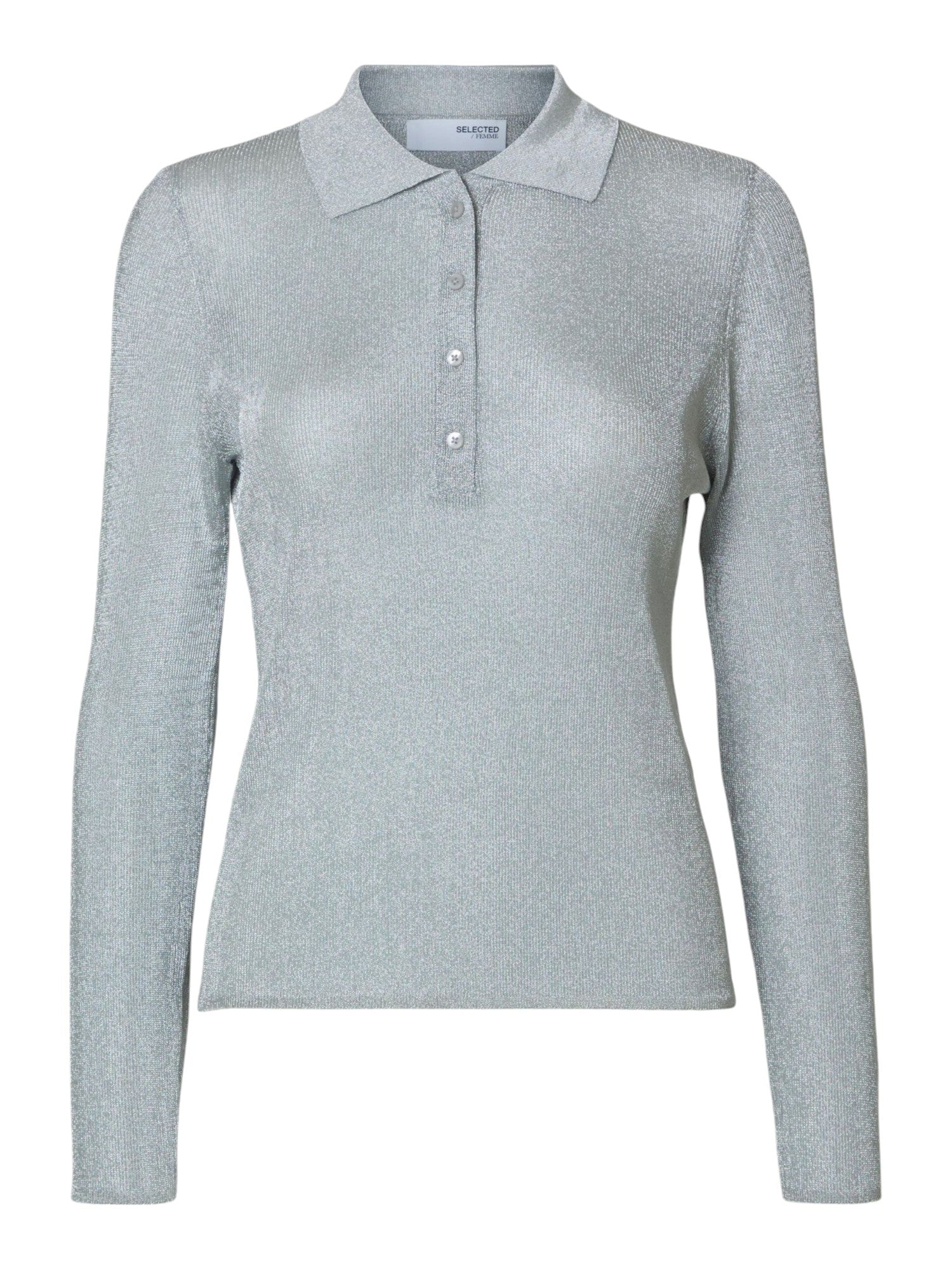 Selected Femme - T-skjorter & topper - Dagni Ls Knit Polo Neck - Silver ...