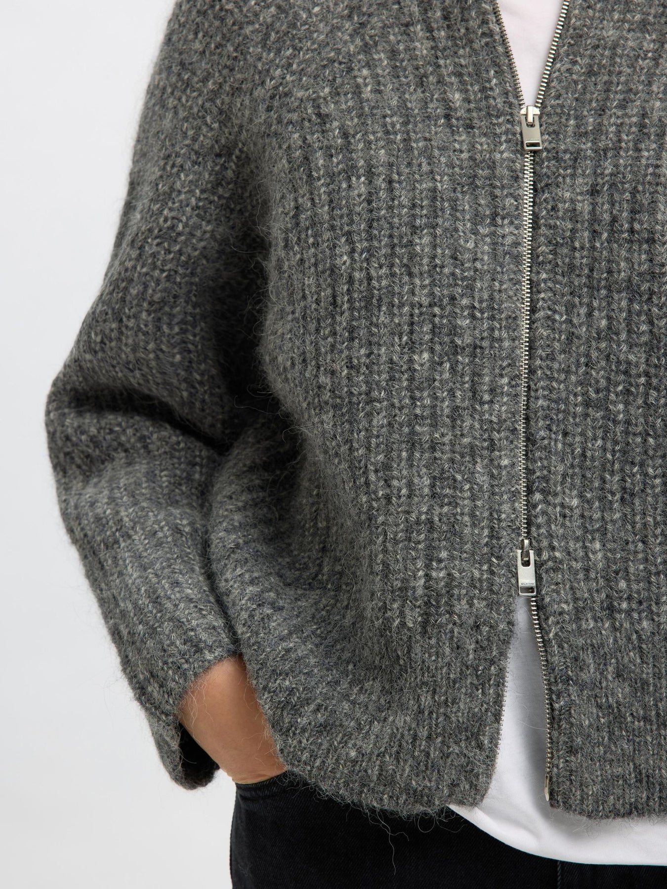 Selected Femme - Gensere - Anjuli Ls Knit Zip Cardigan - Medium Grey Melange - Villoid