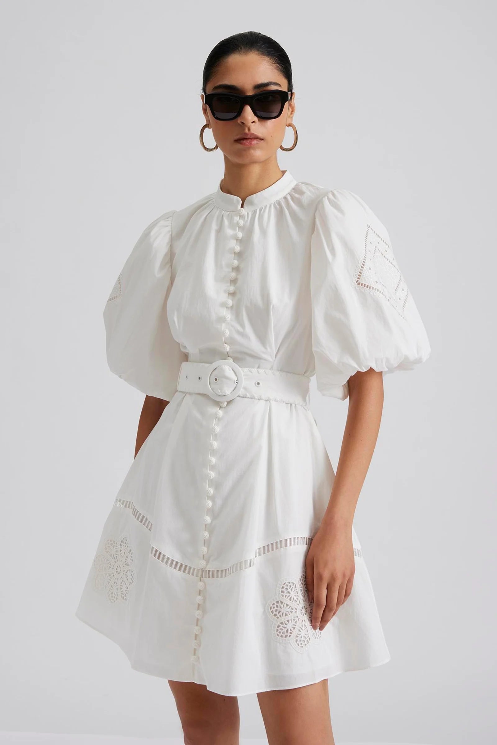 Allie Pouf Sleeve Embroidered Mini Dress - White – VILLOID