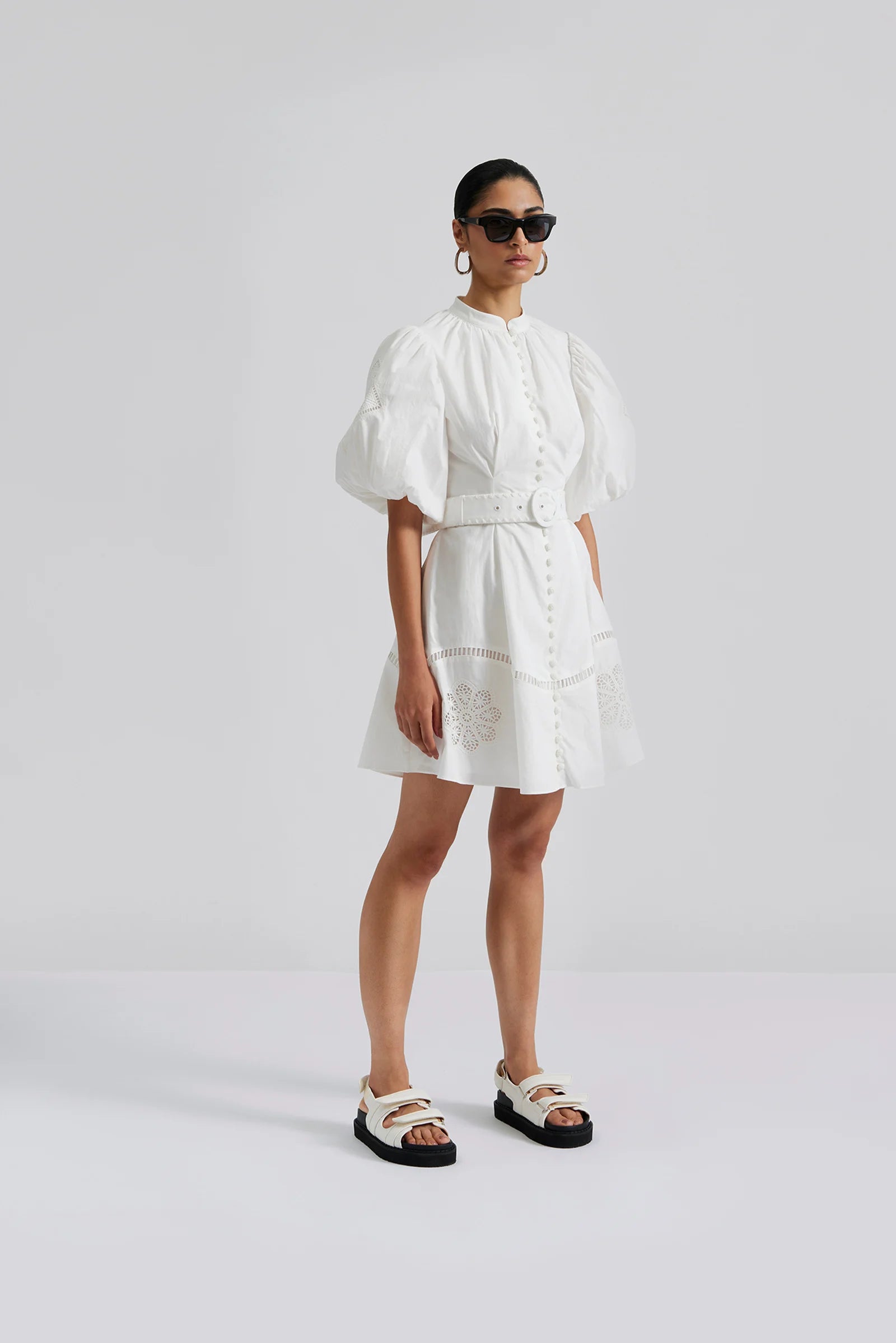Allie Pouf Sleeve Embroidered Mini Dress - White – VILLOID