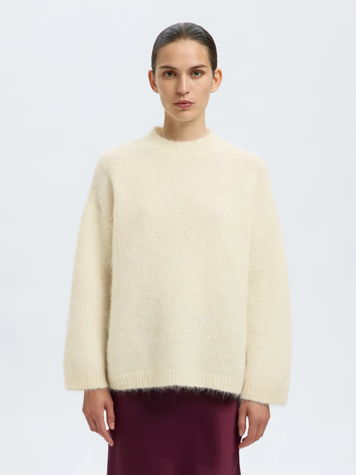 Selected Femme - Gensere - Gabriella Ls Knit New O-Neck - Birch - Villoid