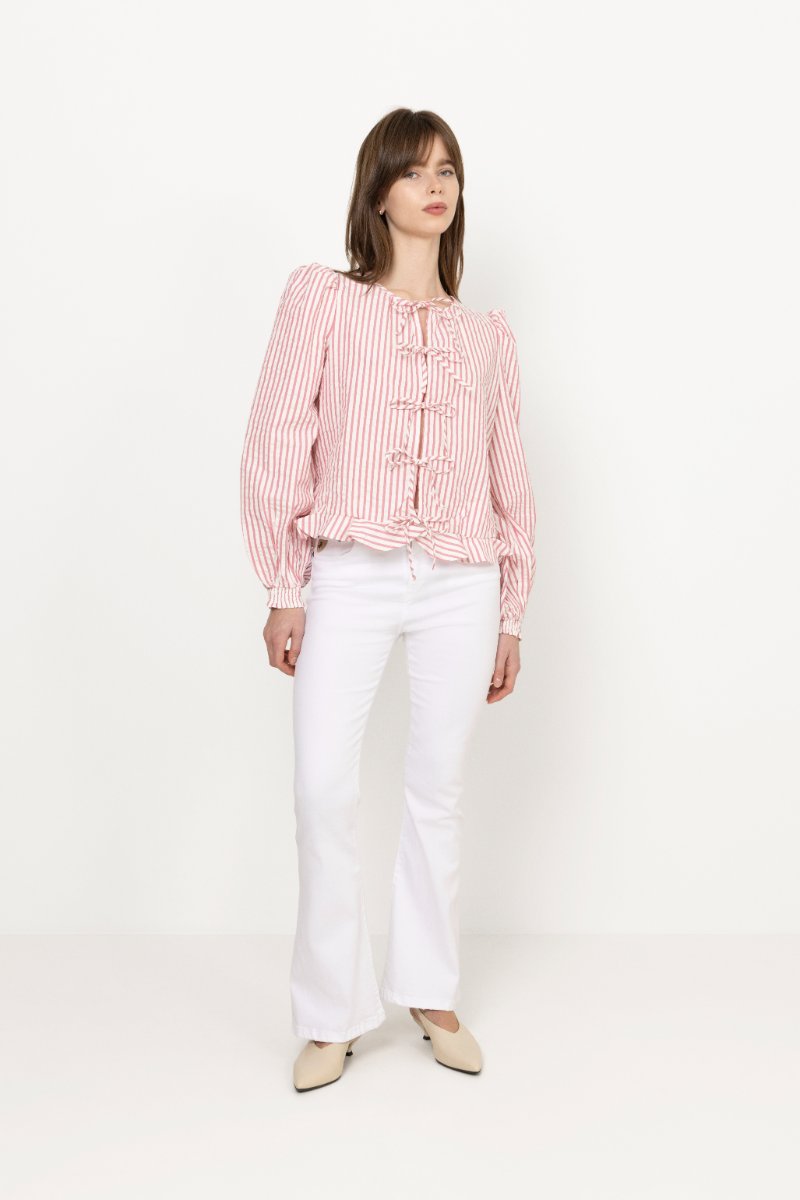 byTiMo - Bluser & skjorter - Seersucker Bow Blouse - Pink Stripe - Villoid