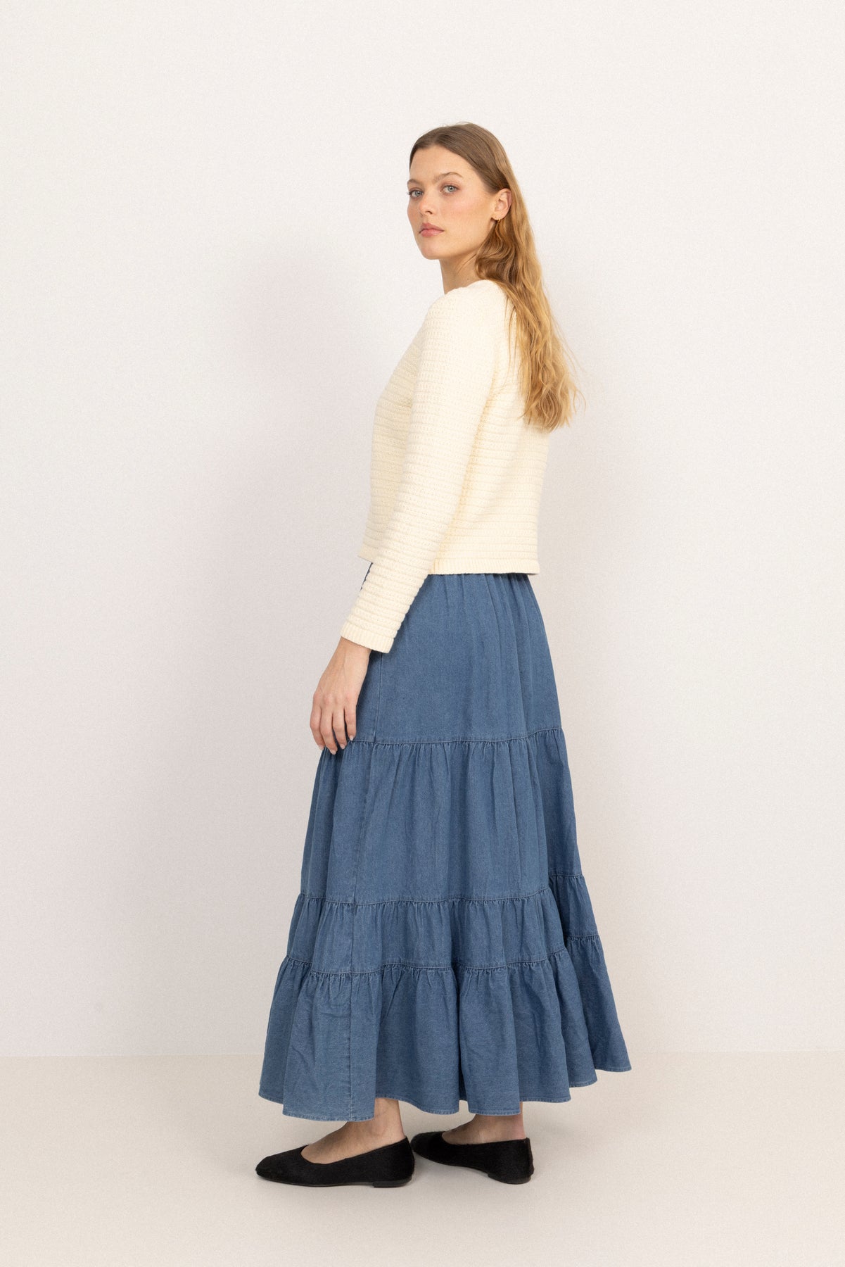 OSMINE af nor - Skjørt - Ellen Midi Denim Skirt - Blue - Villoid