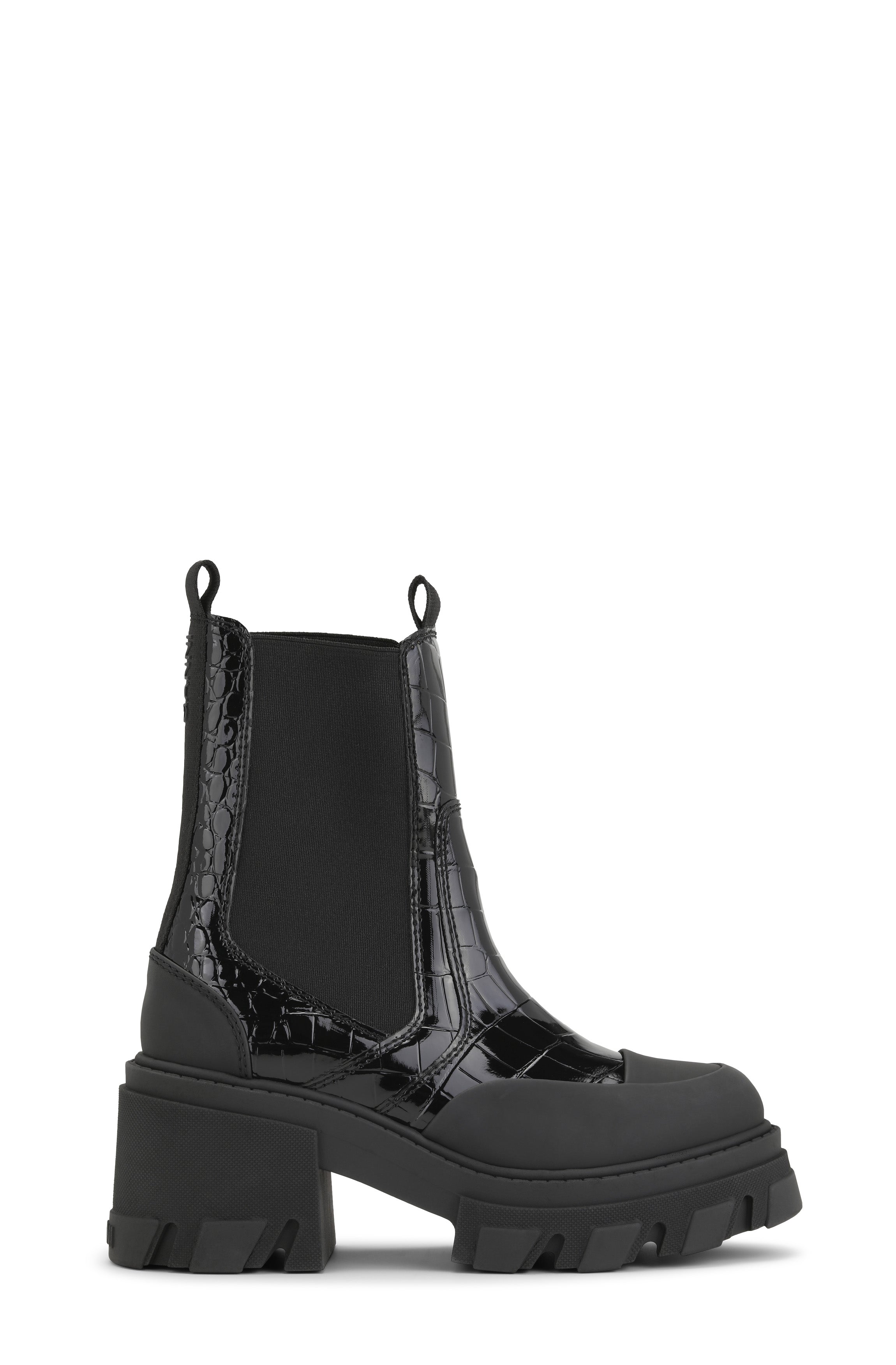 Ganni - Sko - Cleated Heeled Mid Chelsea Boot Patent Croco - Black ...