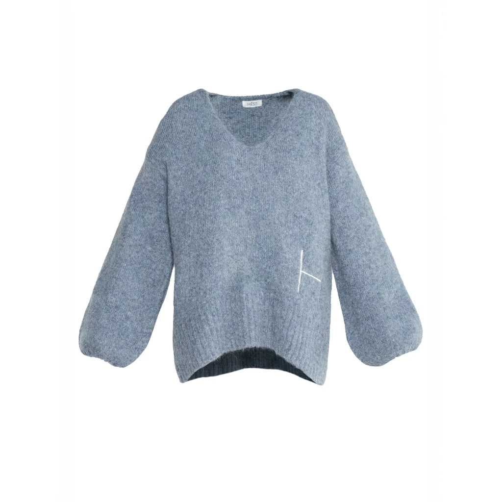 HÉST - Gensere - Sofie V-Neck Sweater - Faded Denim - Villoid