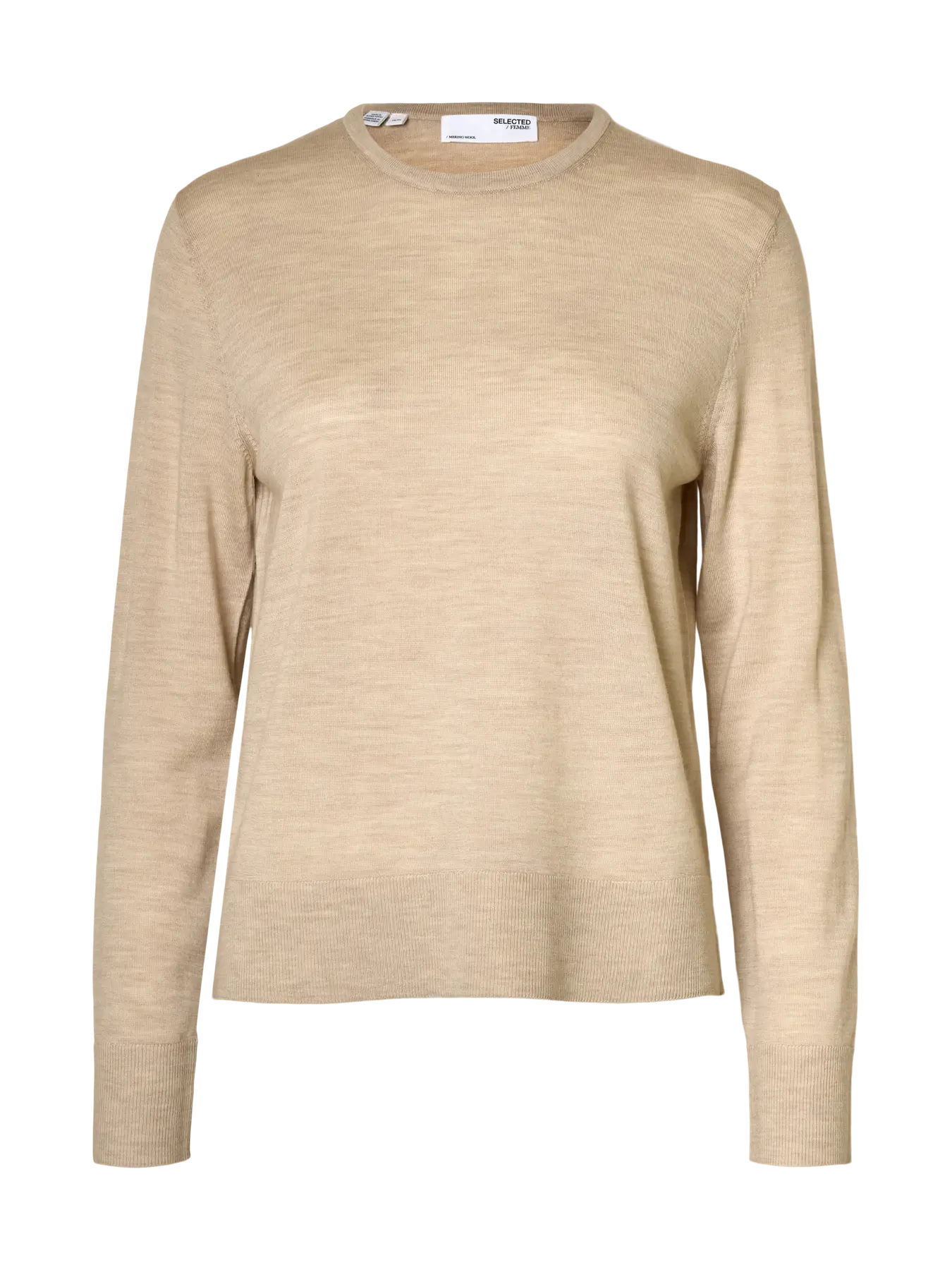 Selected Femme - Gensere - Thea Ls Knit Merino O-Neck - Oatmeal - Villoid