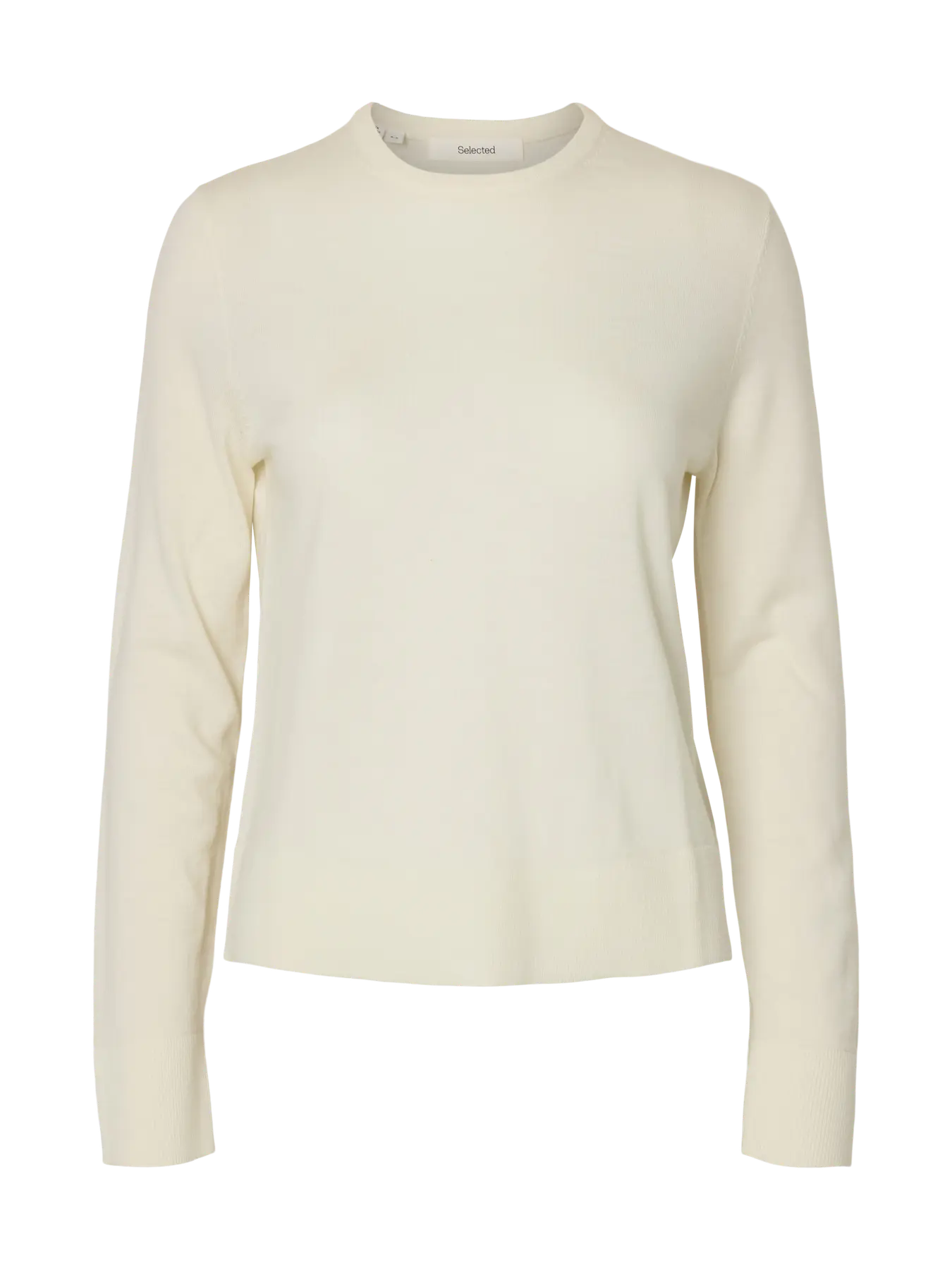 Selected Femme - Gensere - Thea Ls Knit Merino O-Neck - Egret - Villoid