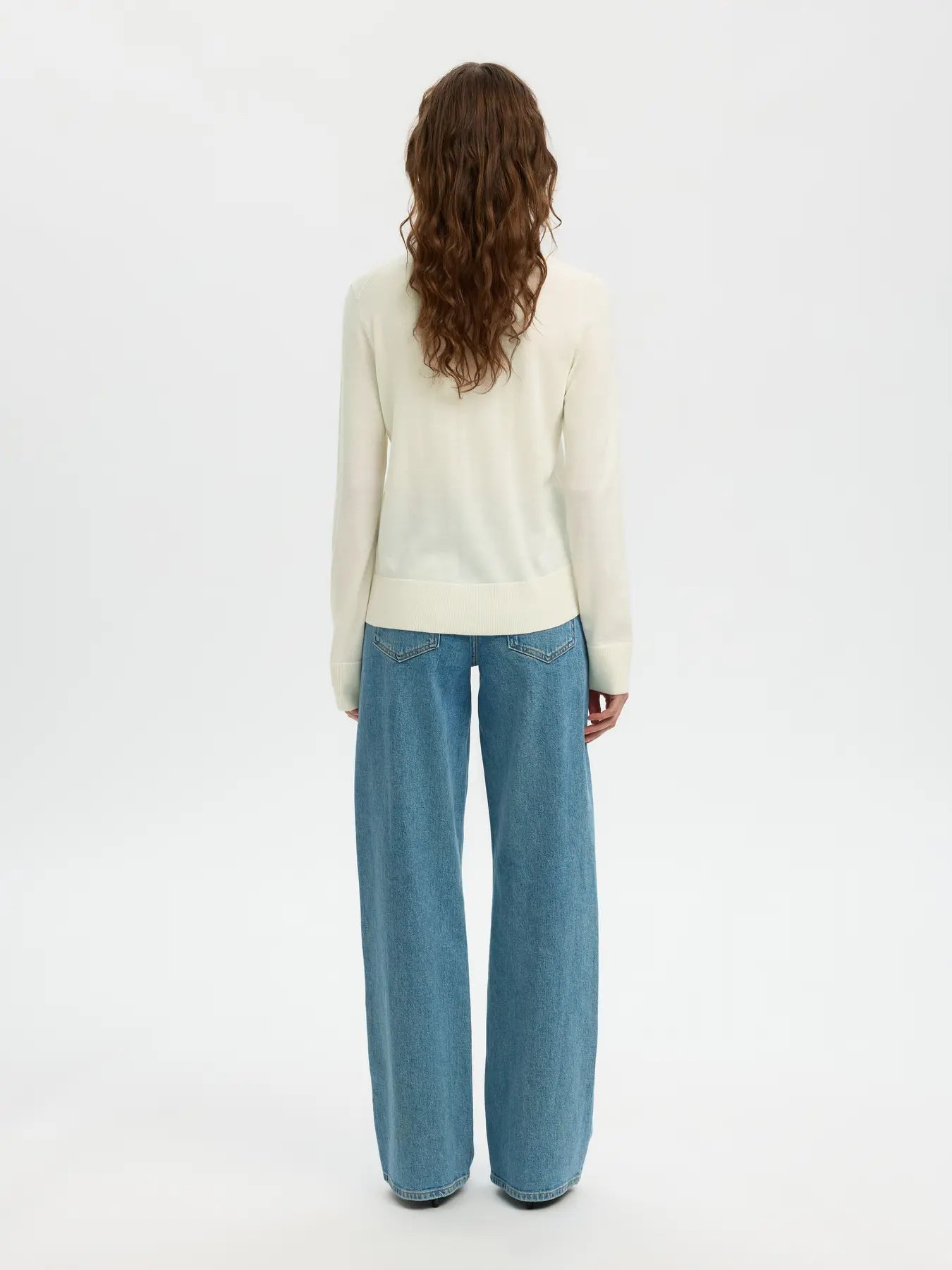 Selected Femme - Gensere - Thea Ls Knit Merino O-Neck - Egret - Villoid