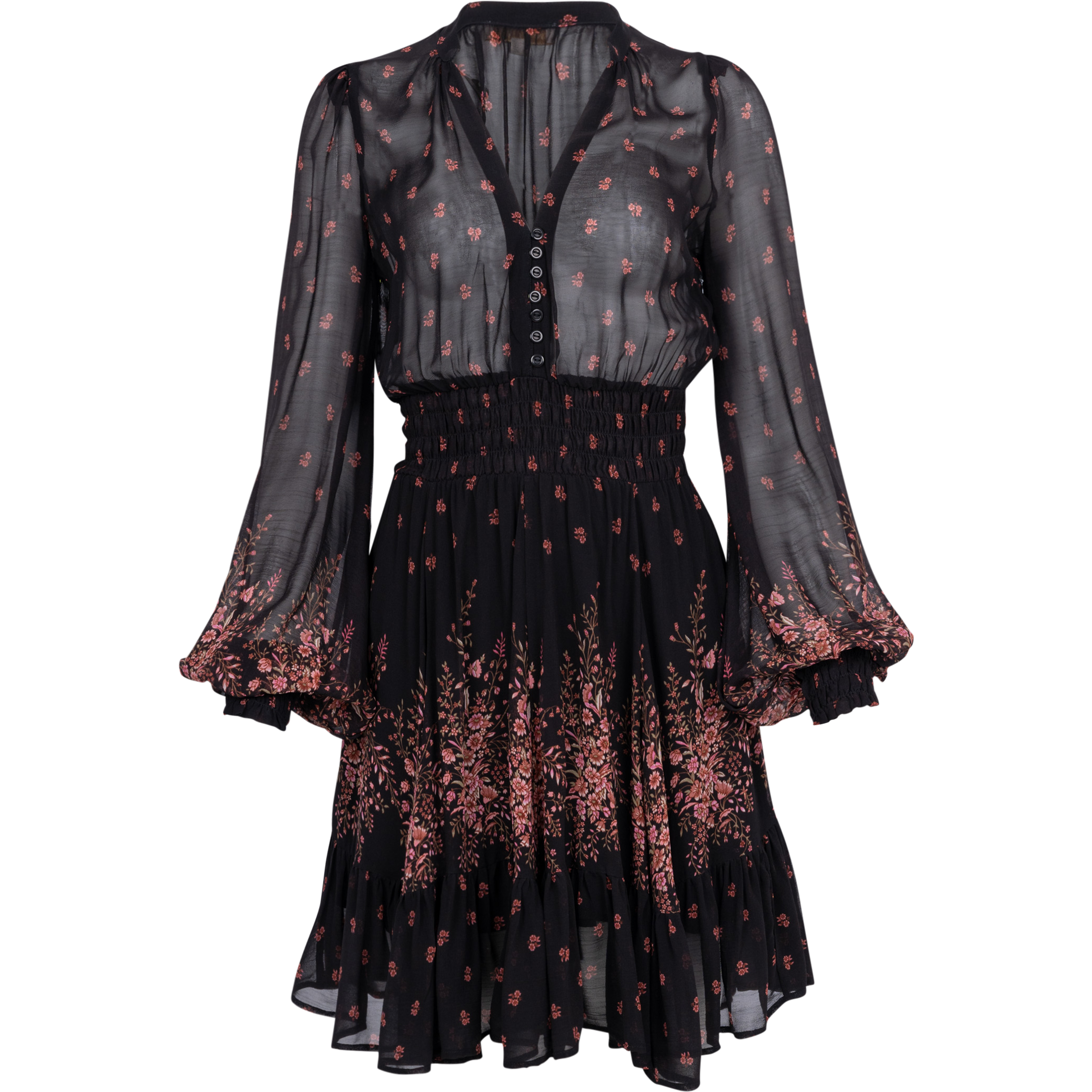 byTiMo - Kjoler - Georgette Mini Dress - Midnight Bouquet - Villoid