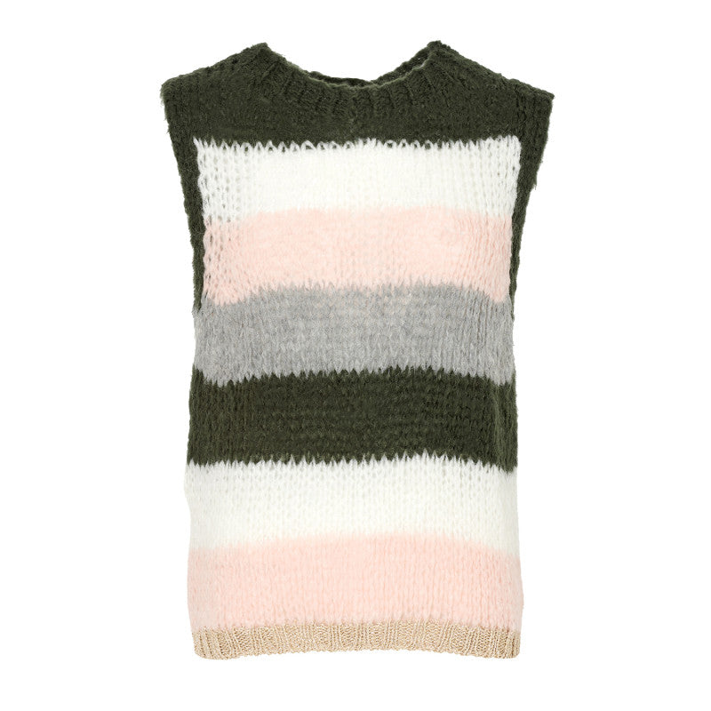 Noella - Gensere - Kala Vest Wool - Olive Green/Rose Stripes - Villoid